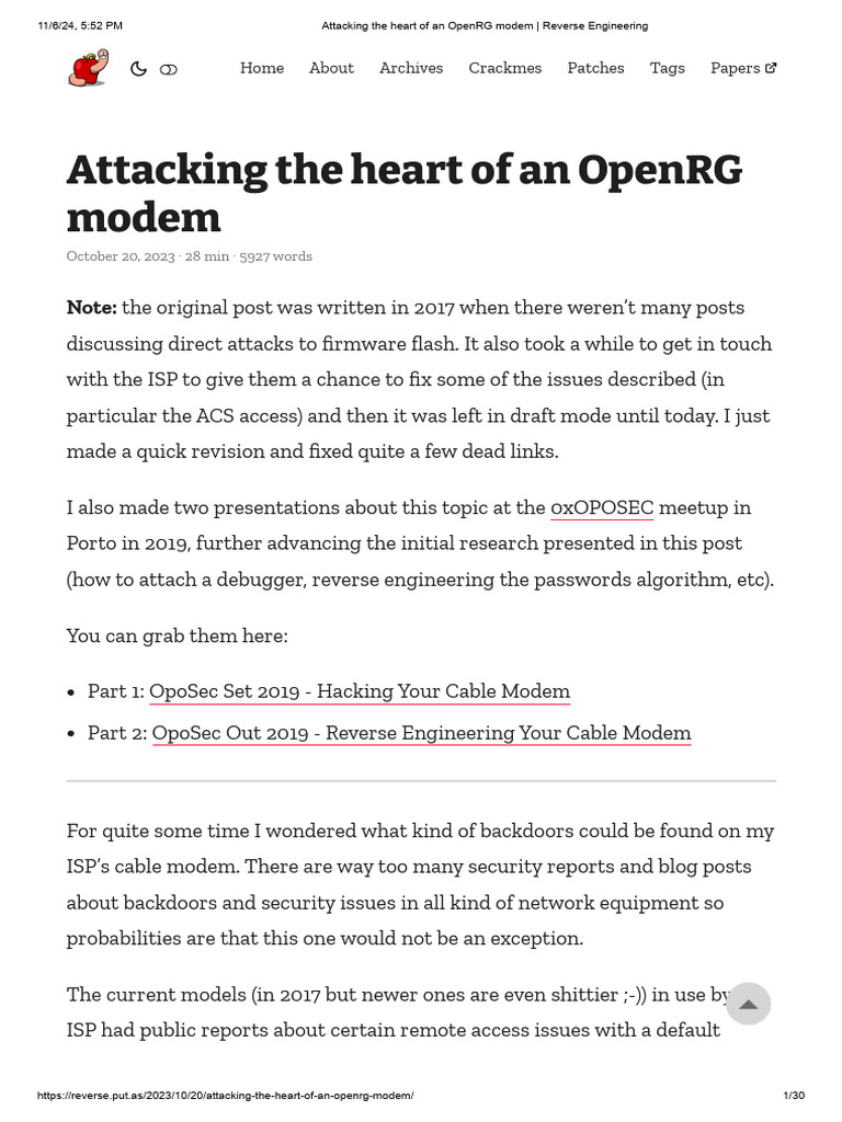 Attacking The Heart of An OpenRG Modem - Reverse Engineering | PDF | Booting | Flash Memory