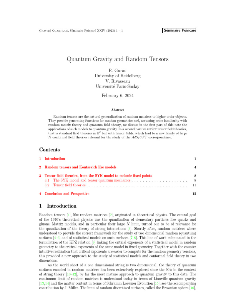 Quantum Gravity and Random Tensors | PDF | Mathematics | Quantum Mechanics