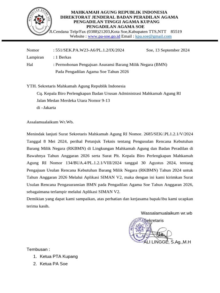 SP Pengusulan BMN PA SOE 2026 | PDF