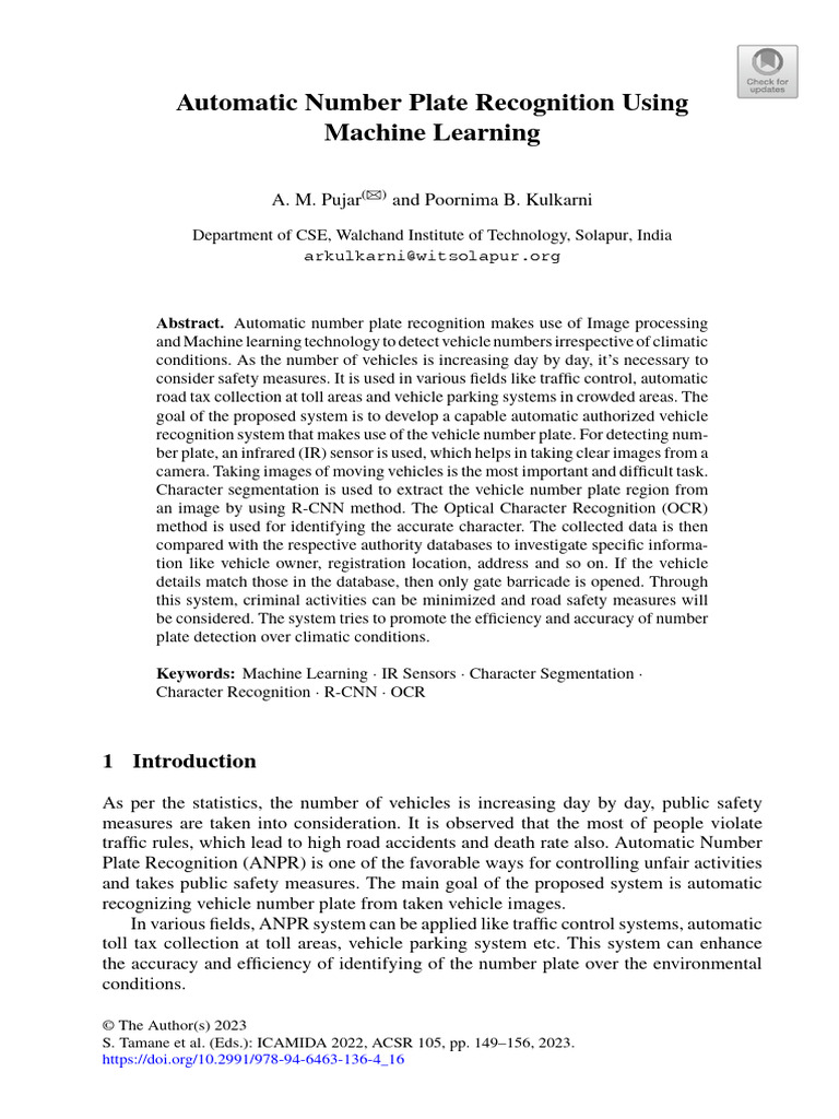 Automatic Number Plate Recognition Using Machine L | PDF | Optical Character Recognition ...