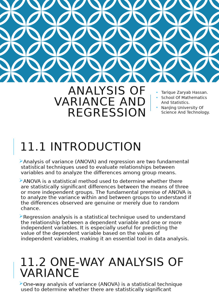 Chapter 11 Analysis of Variance and Regression | PDF | Regression Analysis | Analysis Of Variance