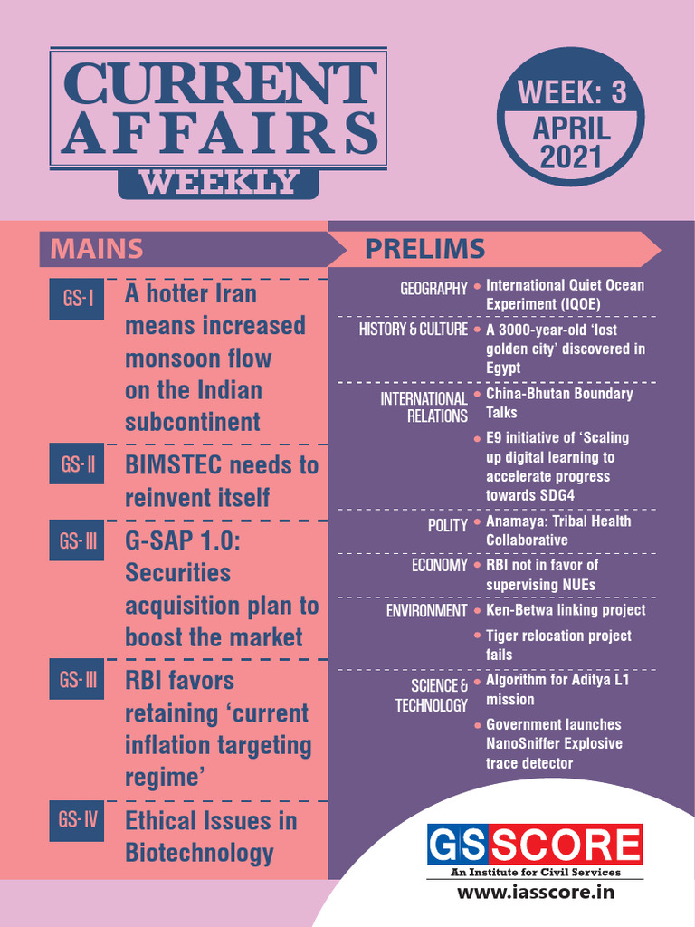 Current Affairs: Weekly | PDF | Monetary Policy | Fiscal Policy