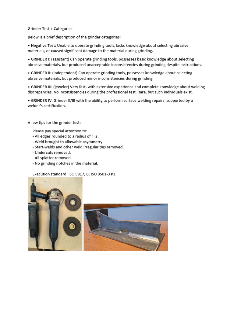 Grinder Test Categories Explained | PDF