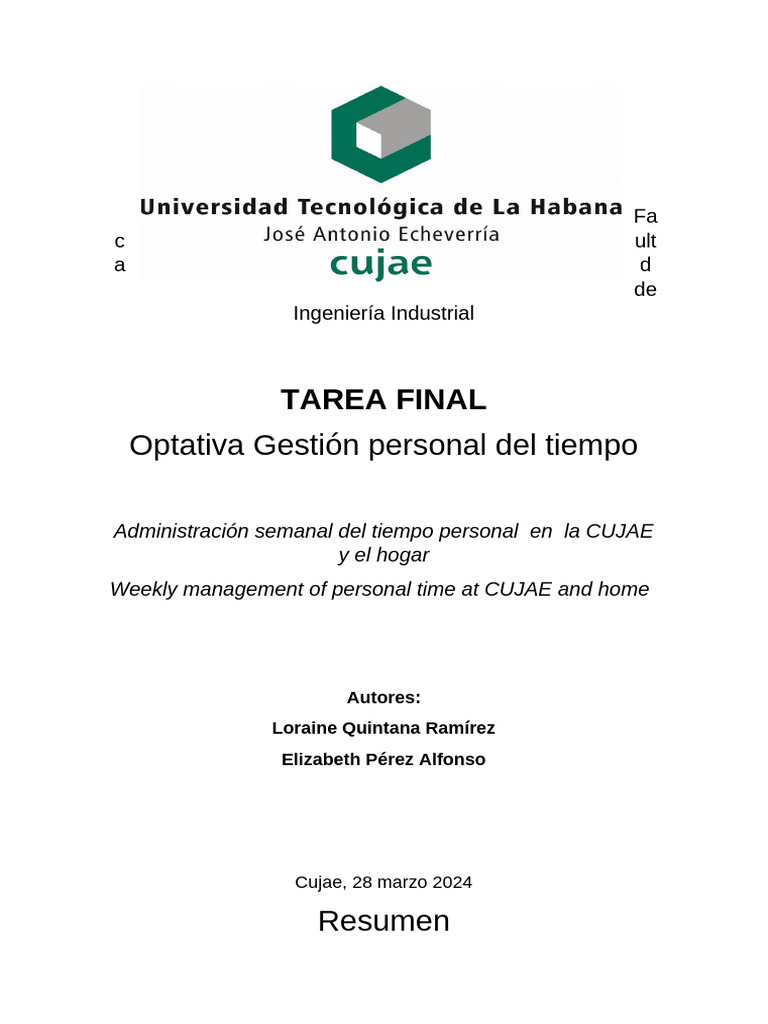 Tarea Final Optativa (Segunda Versión) | PDF | Tecnologías de la información | Gestión del tiempo