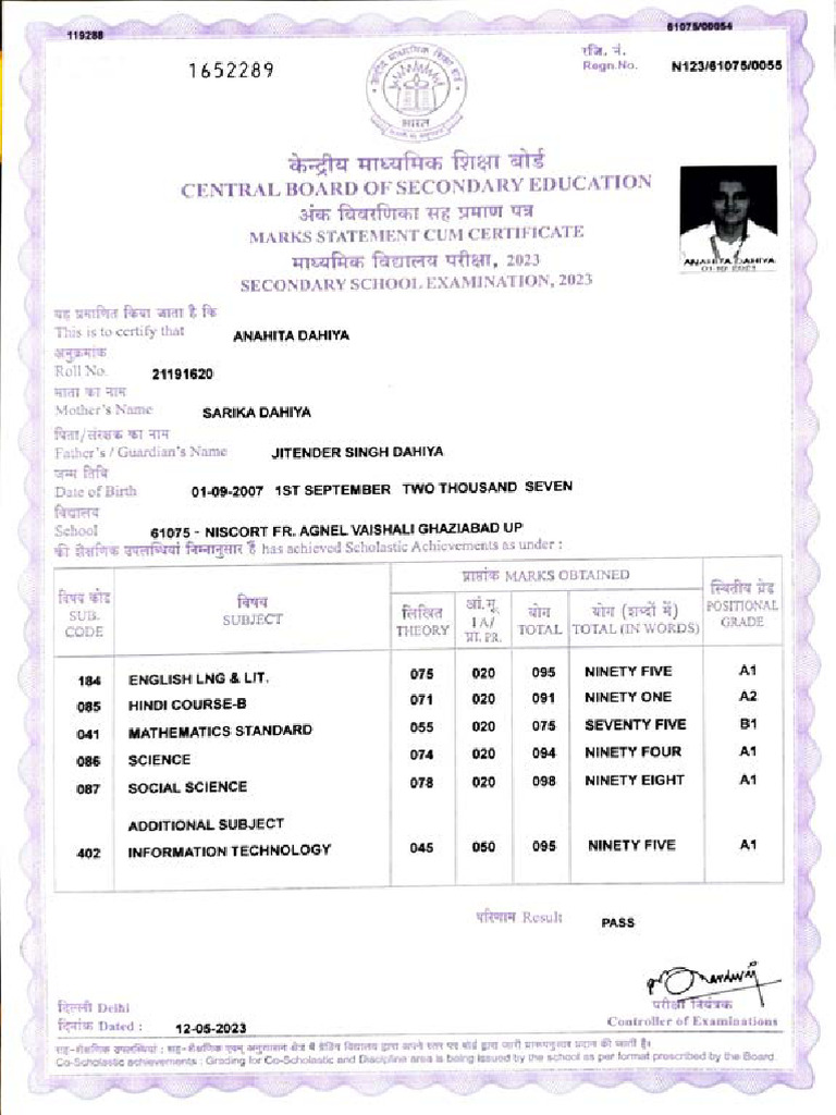Class X Certificate | PDF | Qualifications | Educational Stages