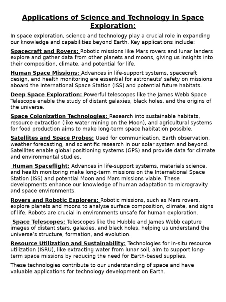 Science and Tech in Space Exploration | PDF | Space Exploration ...