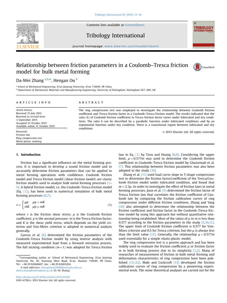Relationship Between Friction Parameters in A Coulomb-Tresca Friction ...