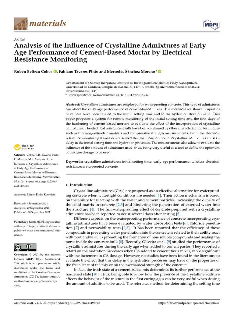 Analysis of The Influence of Crystalline Admixture | PDF | Concrete ...