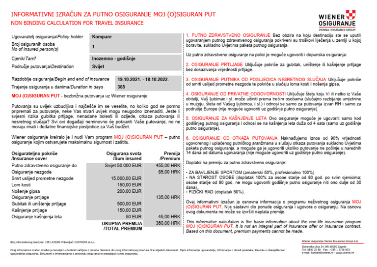 Wiener Godišnje Osiguranje S Dodatnim Pokrićima | PDF