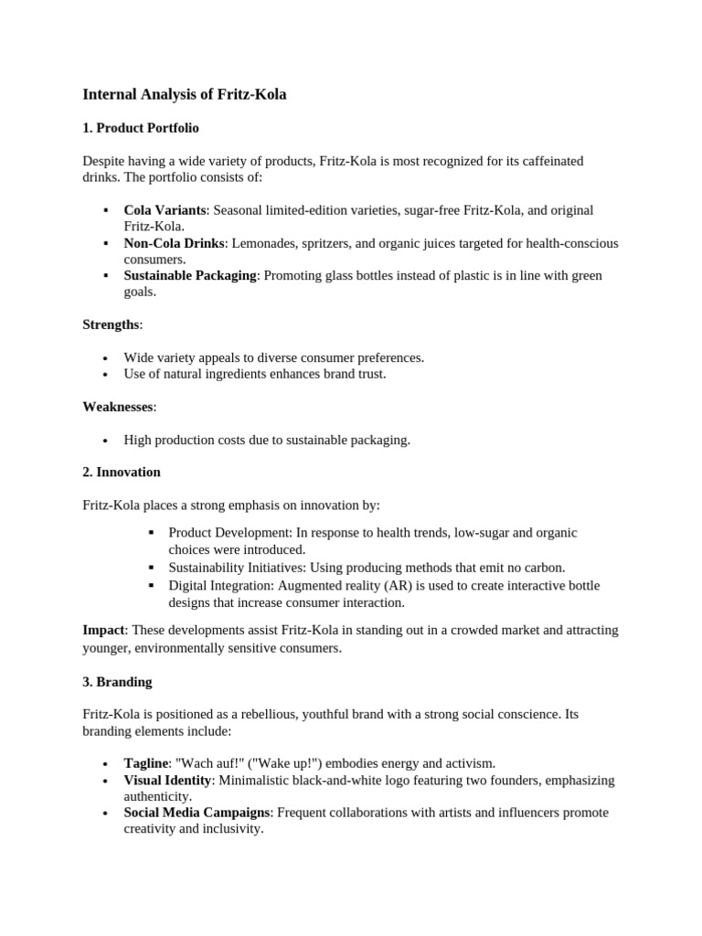 Internal Analysis of Fritz | PDF | Brand | Sustainability