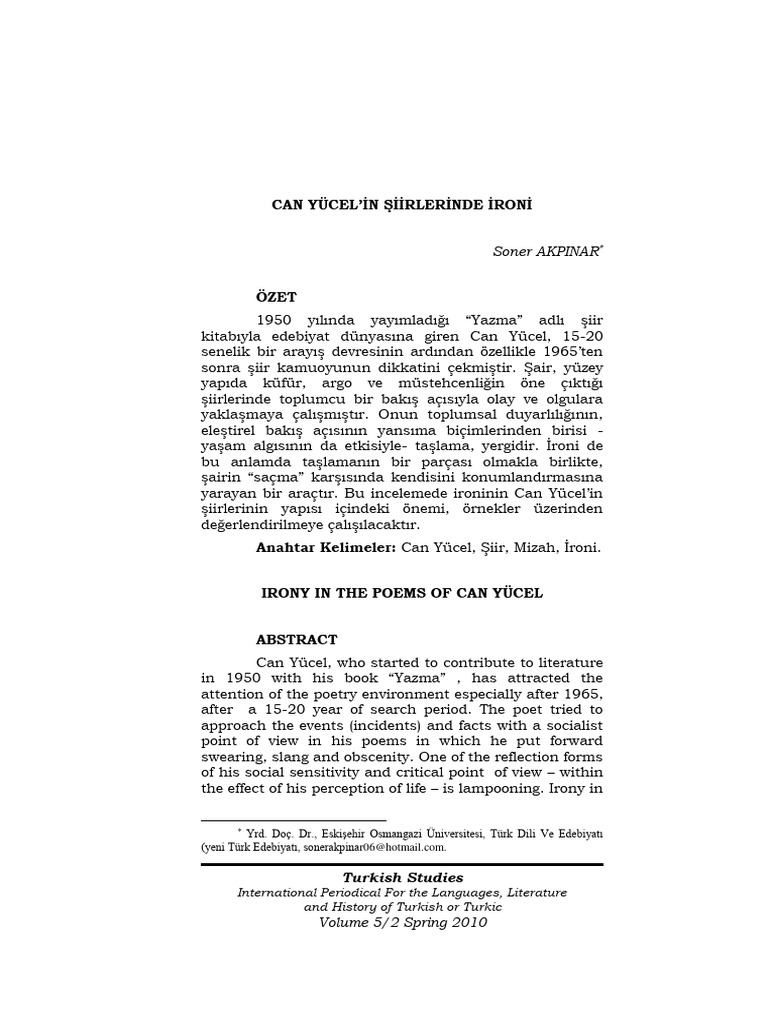 Can Yucel Siirlerinde Ironi | PDF