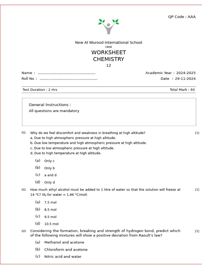 Worksheet 1 Solutions | PDF | Chemistry | Applied And Interdisciplinary Physics