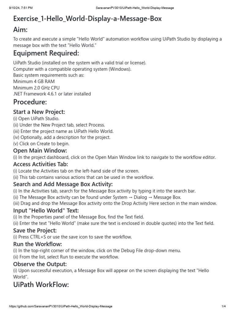 SaravananPV3010 - UiPath Hello - World Display Message | PDF | Icon (Computing) | Computing ...