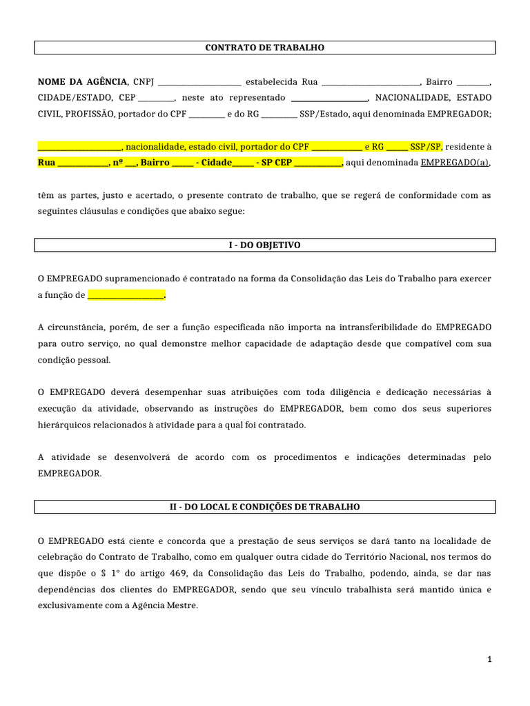 Modelo Contrato de Trabalho | PDF | Expediente