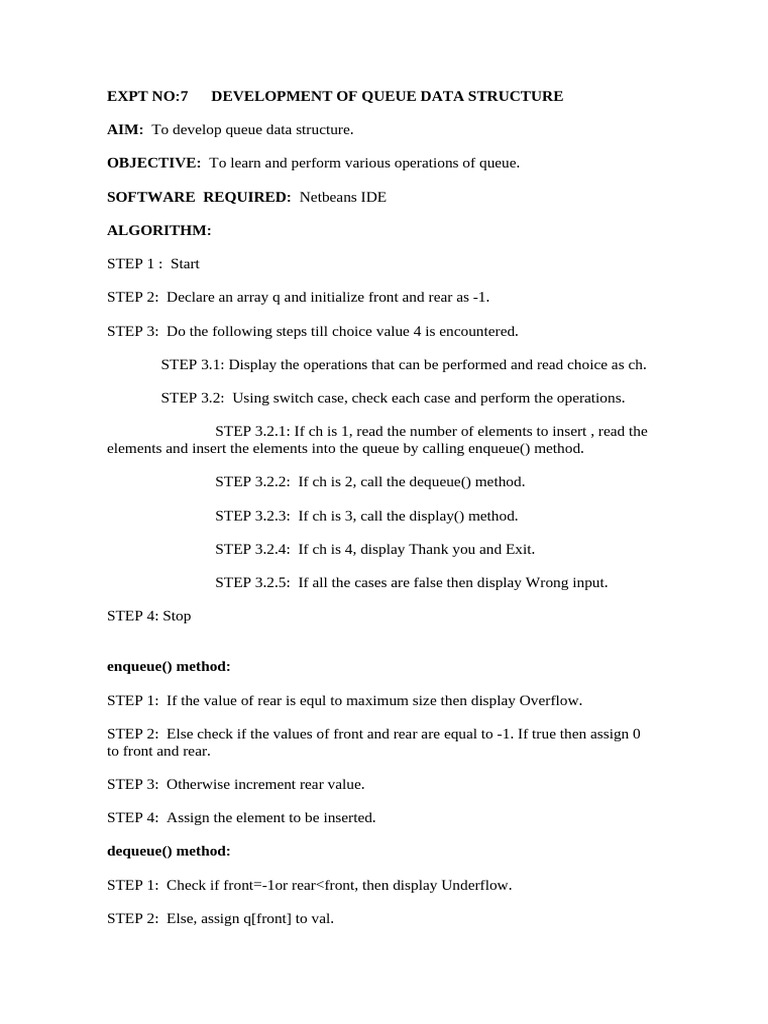 Oops Manual 7,8,9 | PDF | Queue (Abstract Data Type) | Programming Paradigms