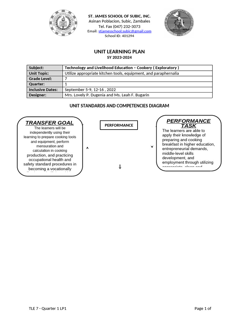 LP1 - Q1 - Grade 7 - Cookery - Exploratory | PDF | Occupational Safety ...