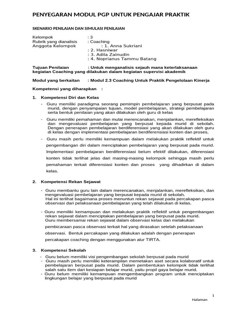 Template Penilaian Simulasi Penilaian | PDF