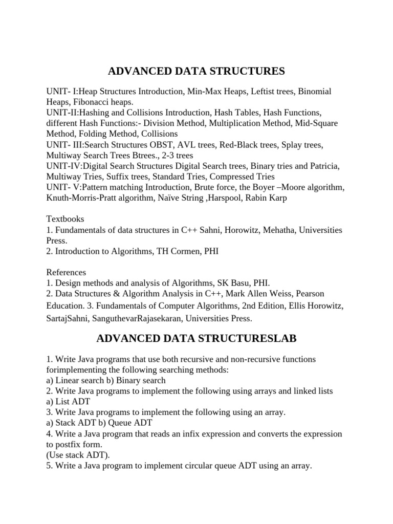 Advanced Data Structures Guide Pdf Algorithms And Data Structures Algorithms