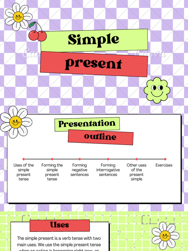 Simple Present Presentation in Colorful Groovy Retro Style | PDF | Grammatical Number | Verb