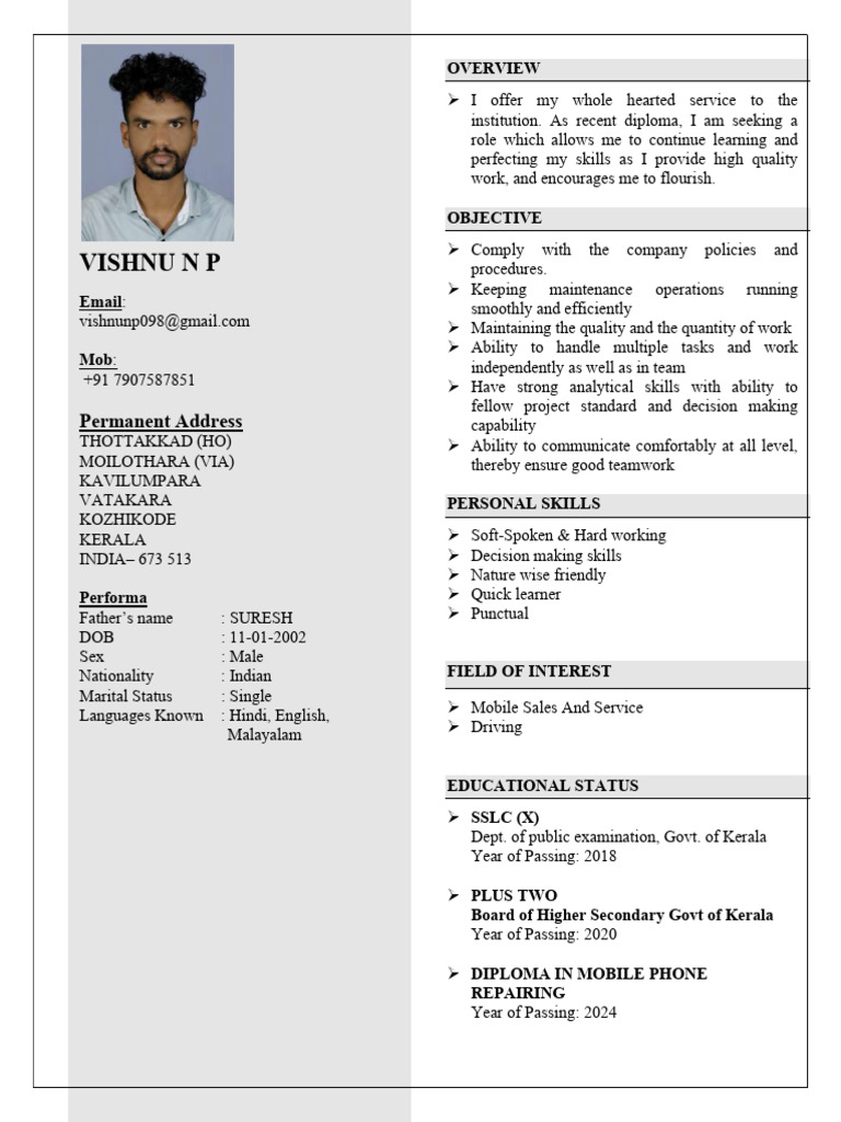 Vishnu NP CV | PDF | Cognitive Science | Human Communication