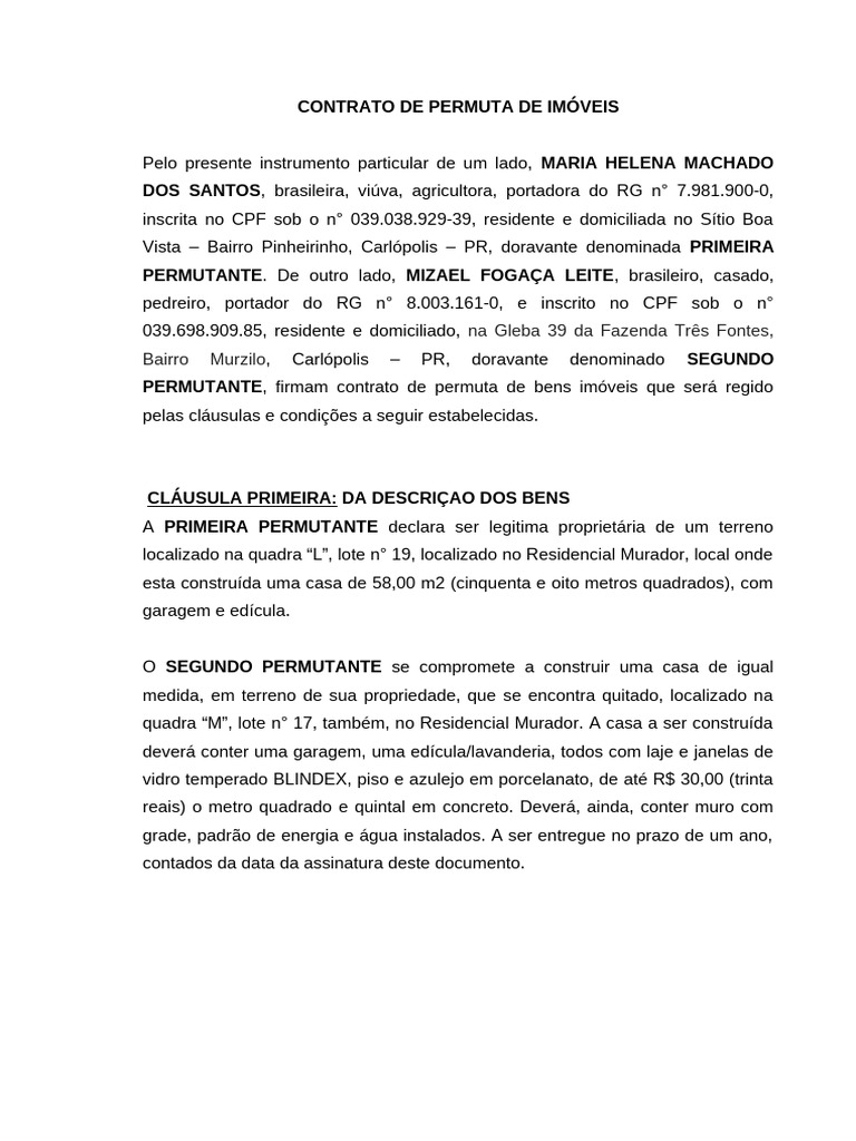 Contrato de Permuta de Imóveis | PDF