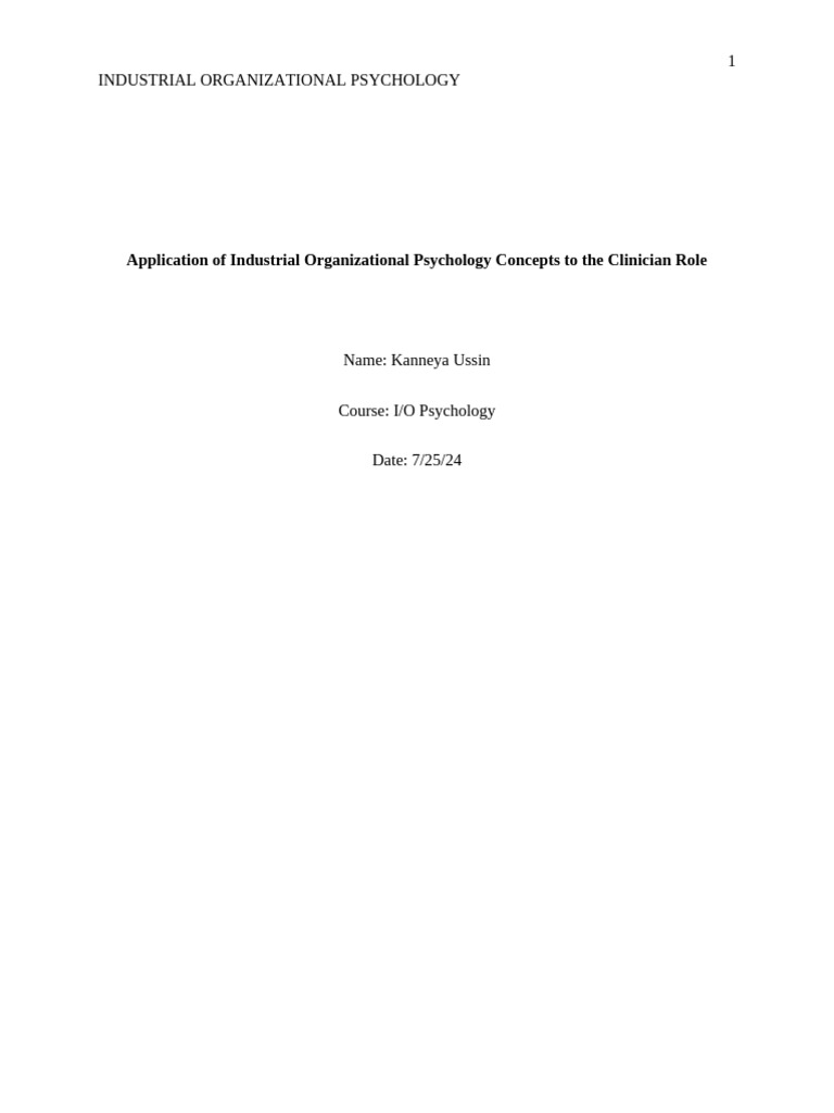 Application of Industrial Organizational Psychology Concepts To | PDF ...