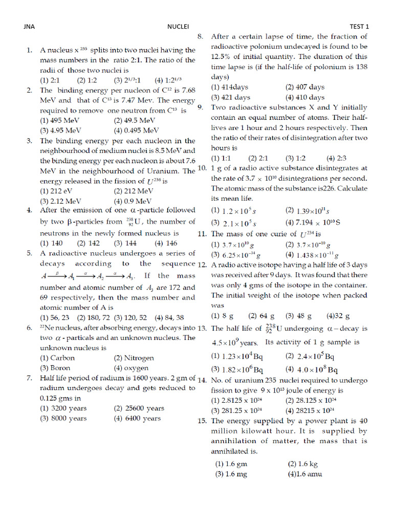 Nuclei Test 1 Q and Solution | PDF