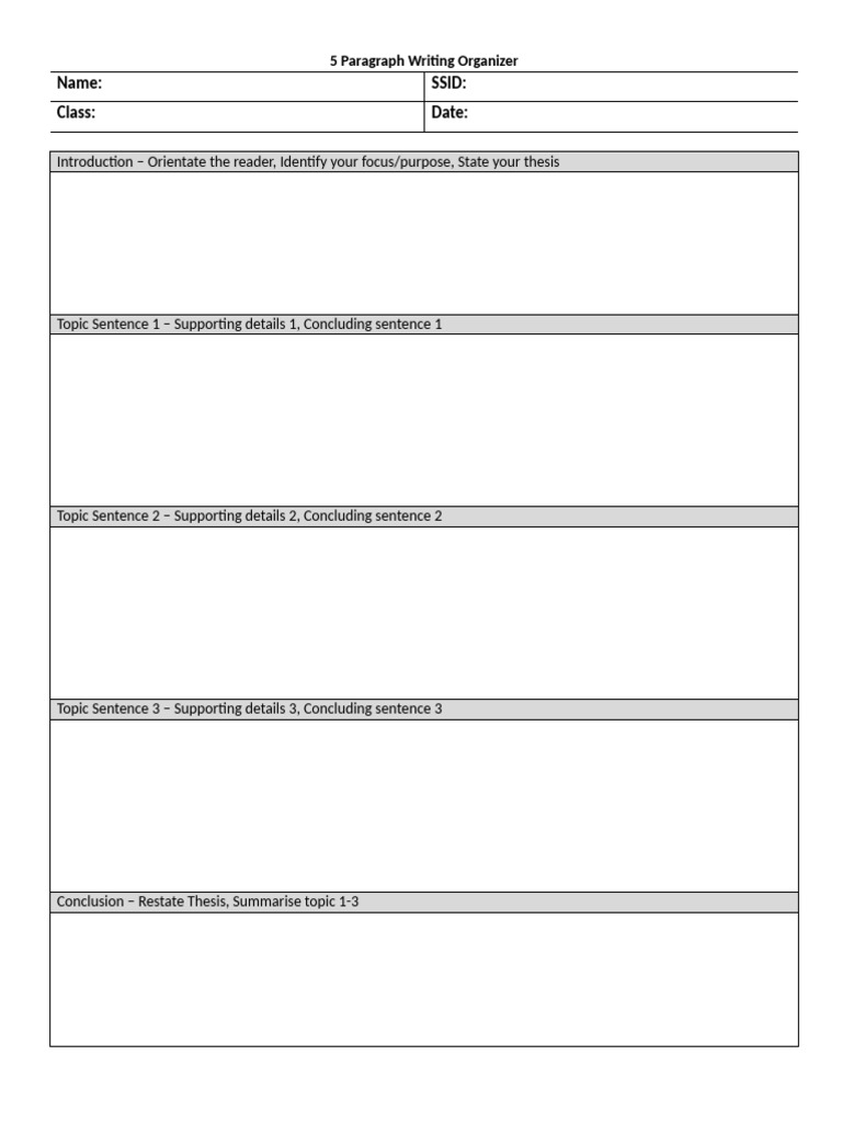 5 Paragraph Writing Organizer Template | PDF