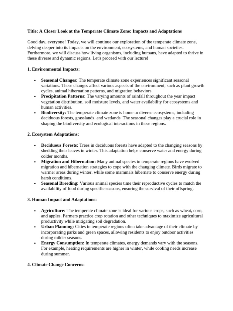 A Closer Look at The Temperate Climate Zone Impacts and Adaptations ...