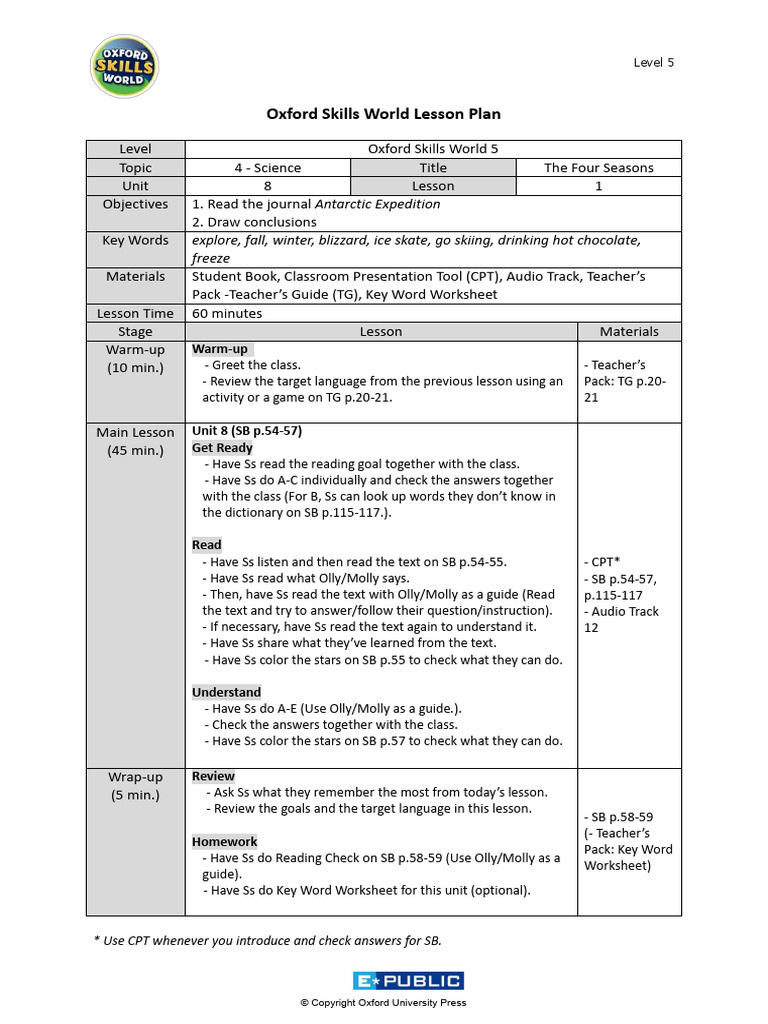 Osw RW l5 U8 Lesson Plan | PDF | Worksheet | Lesson Plan