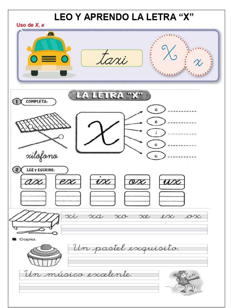 Aprende la Letra "X" con Ejercicios Prácticos | PDF