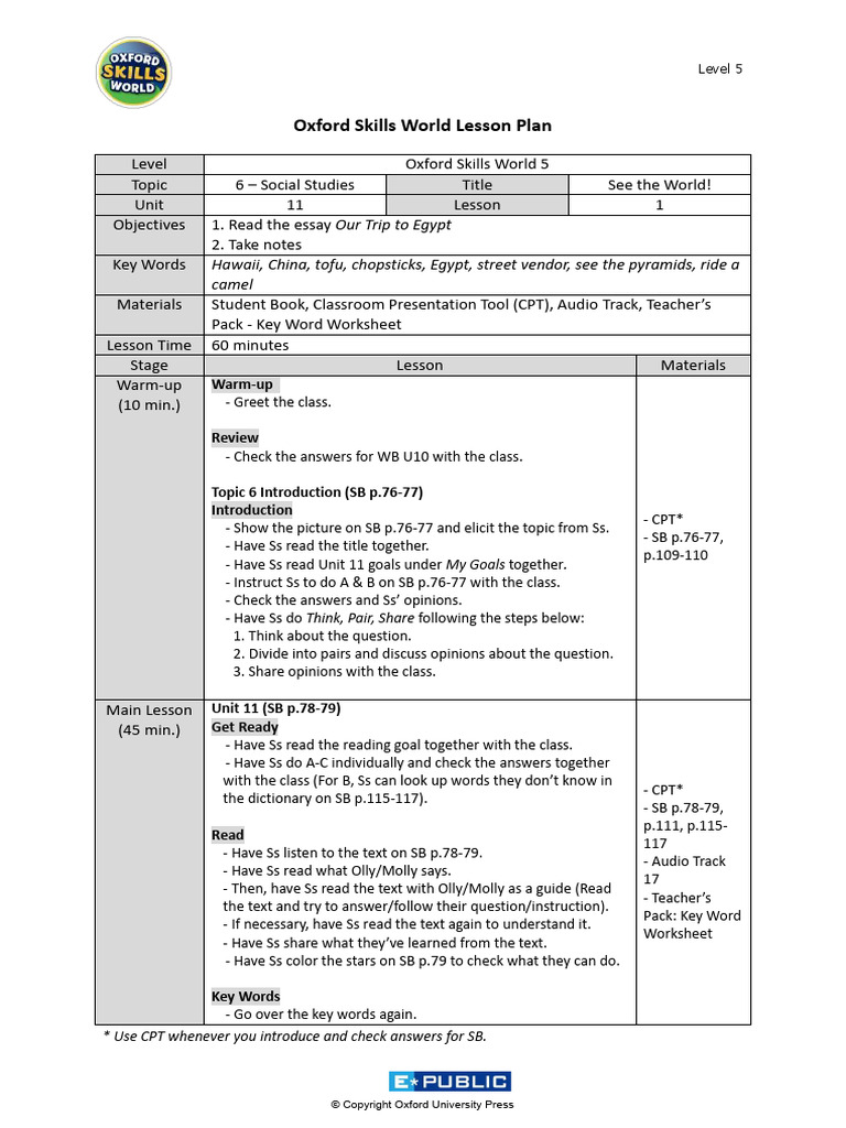 Osw RW l5 U11 Lesson Plan | PDF | Worksheet | Learning