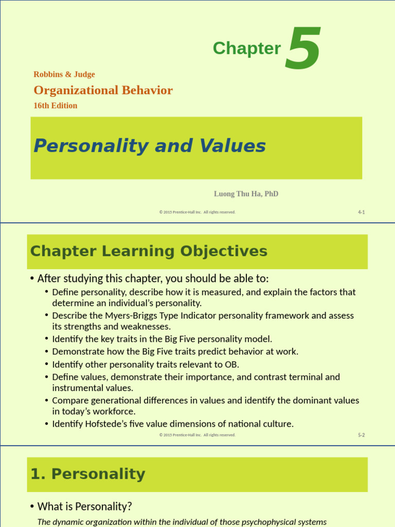 Chapter 5 Robbins - Judge OB16th Individual Behavior | PDF | Behavior | Extraversion And ...