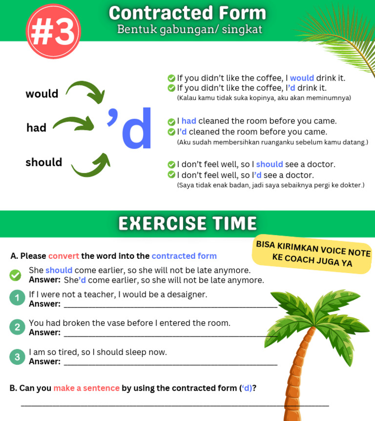 DAY 8 - Contracted Form #3 - Materi KIDS Level 18 | PDF