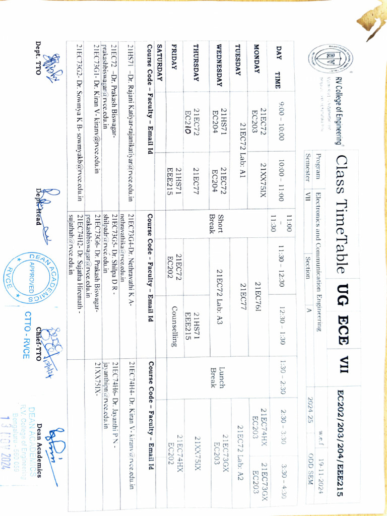 Updated 7th Sem Time Table | PDF