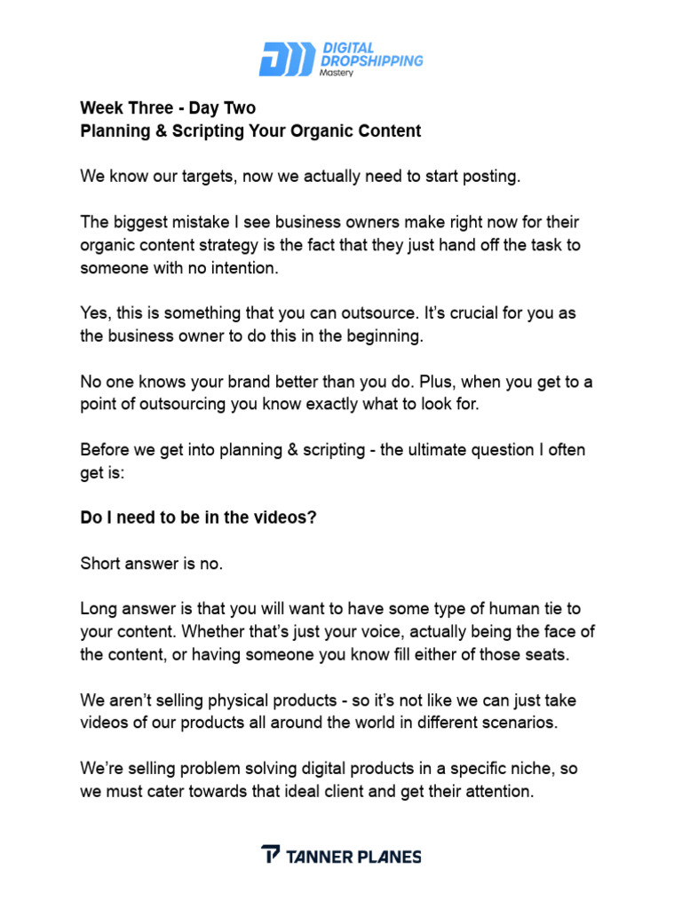 Week Three - Day Two Planning - Scripting Your Organic Content | PDF ...