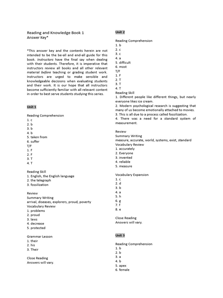 Instructor's Answer Key Guide | PDF | Reading Comprehension