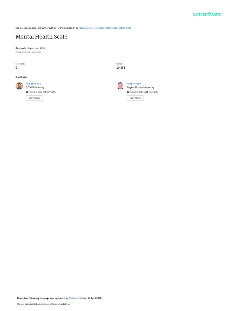 Mental Health Scale Manual - CDR | PDF