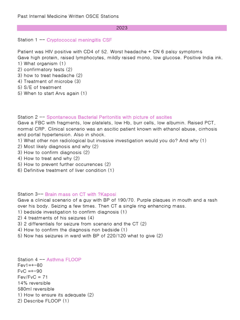 Internal Medicine OSCE Stations Overview | PDF | Human Diseases And Disorders | Clinical Medicine