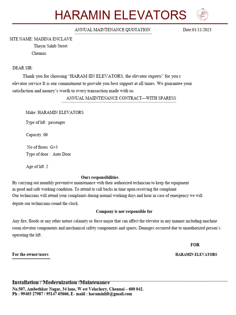 Madina Enclave Amc | PDF | Elevator | Transport