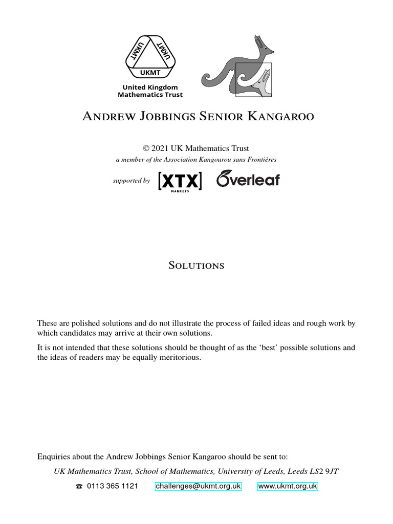 Senior Kangaroo 2021 Solutions | PDF | Area | Circle