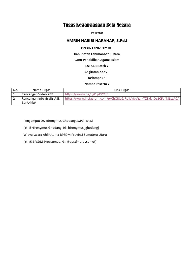 07 - Amrin Habibi Harahap, S.Pd.I - Tugas Kesiapsiagaan Bela Negara | PDF