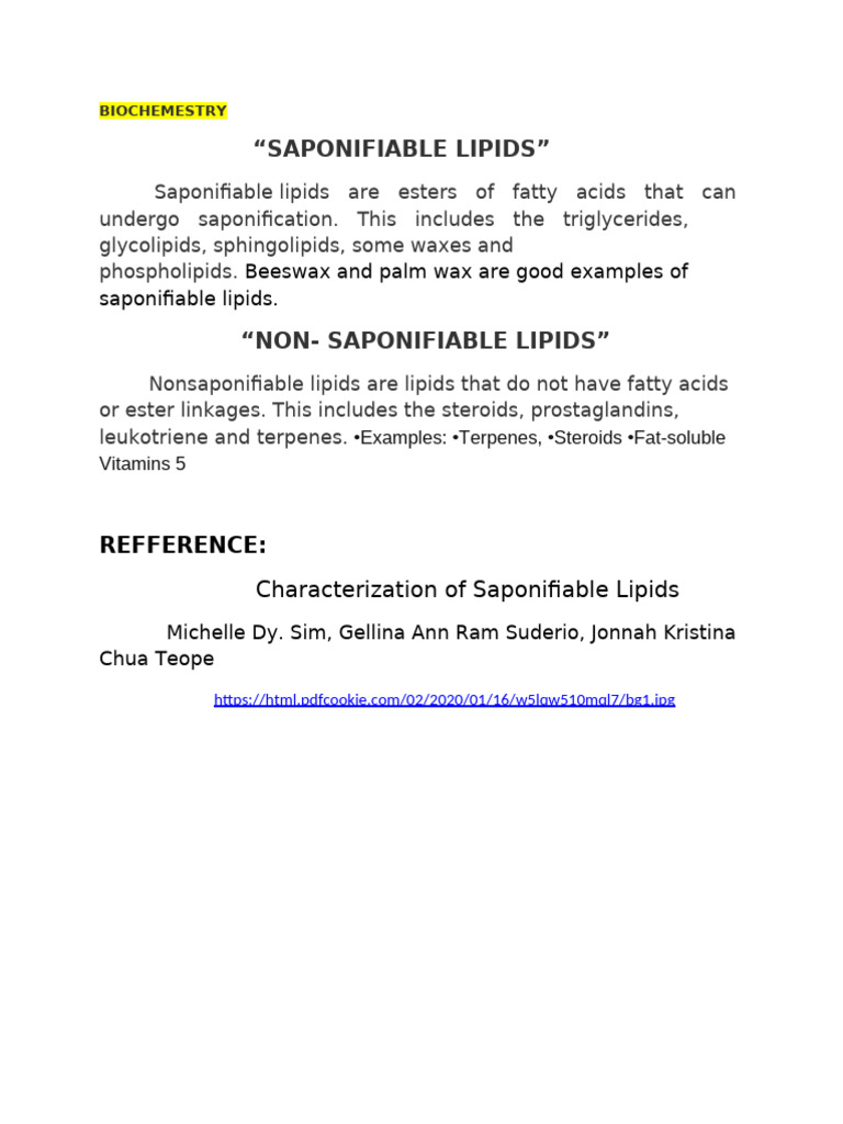 Saponifiable Lipids | PDF