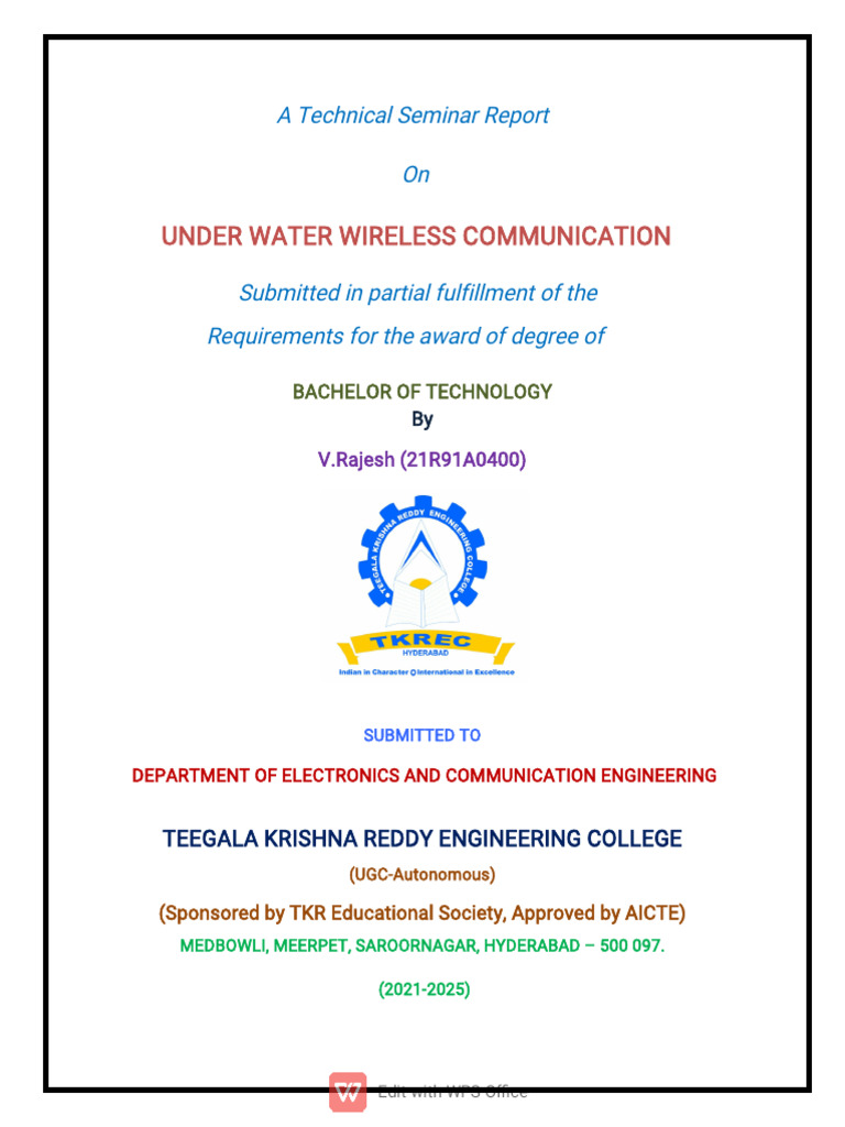 Underwater Wireless Communication Seminar | PDF