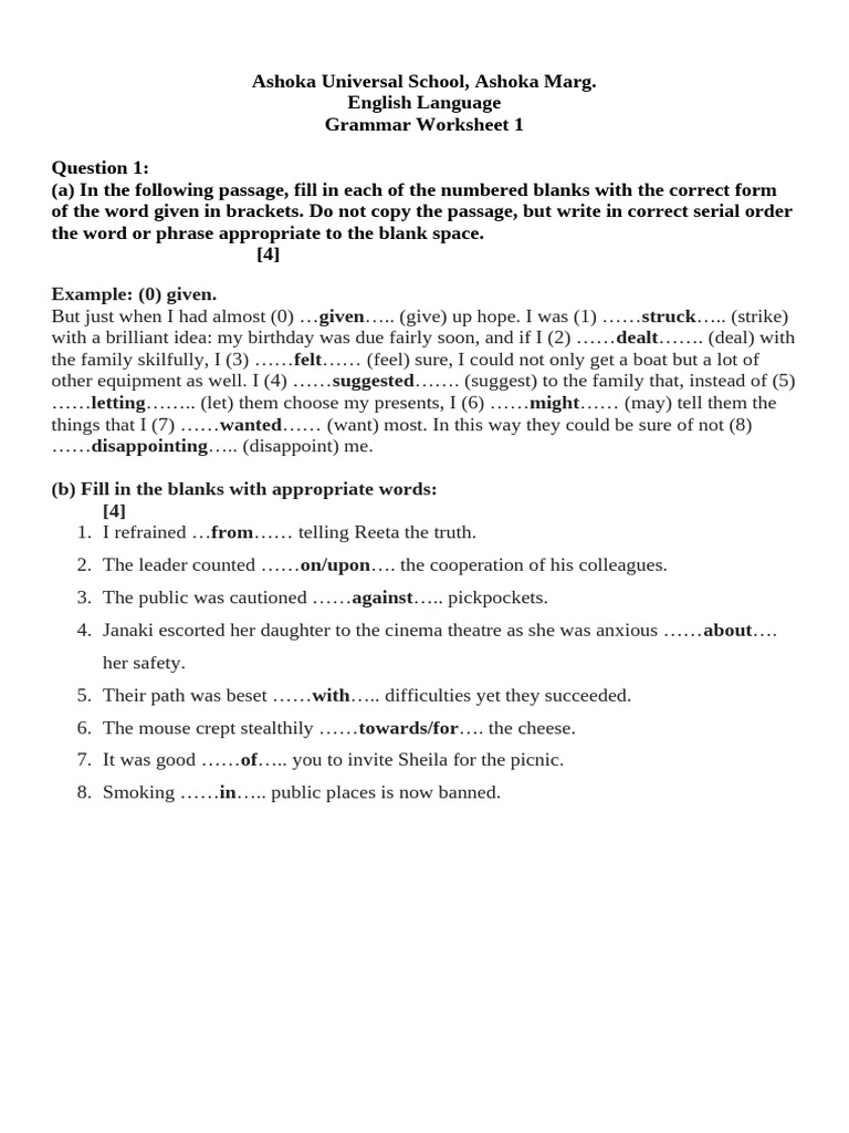 Grade 8 English Grammar Worksheets | PDF | Linguistics