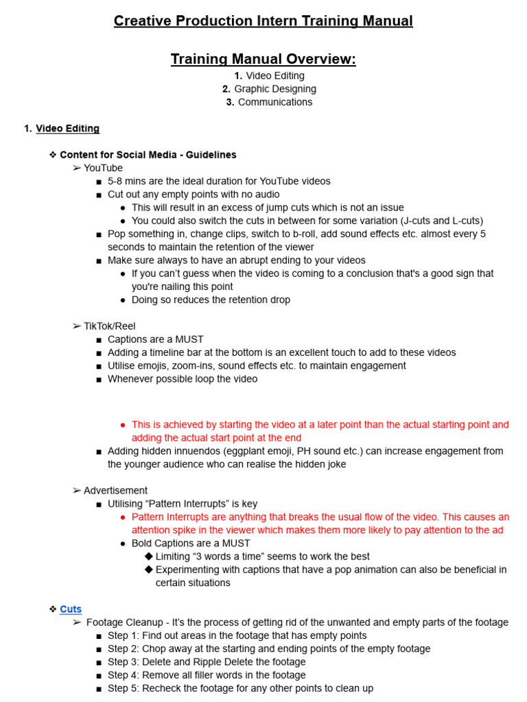 Creative Production Intern Training Manual | PDF