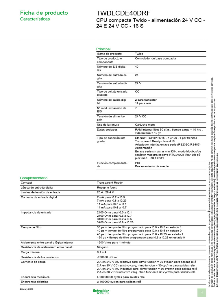 3.4. - TWDLCDE40DRF - Ficha - de - Producto | PDF | Memoria de acceso ...