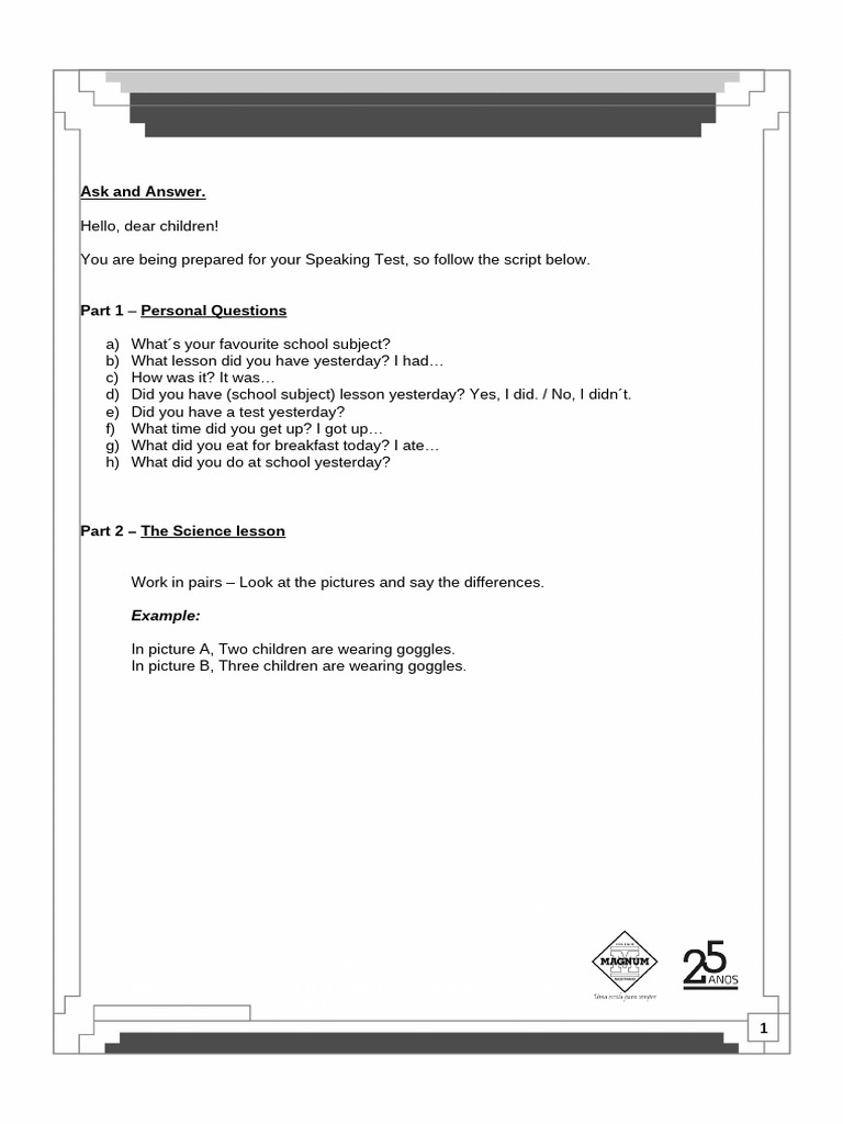 Year 5 - 1st Term - Speaking Activity | PDF