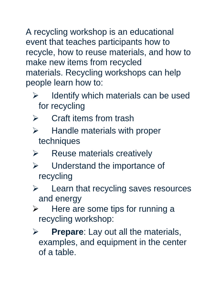 A Recycling Workshop Is | PDF