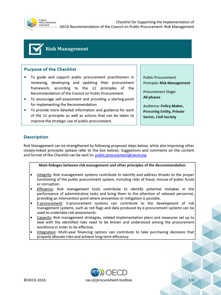 OECD Public Procurement Risk Management Checklist | PDF | Risk Management | Risk